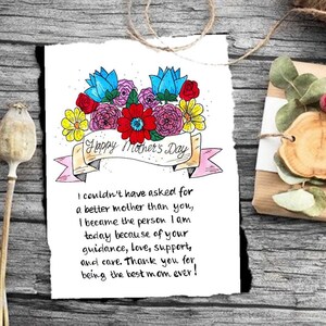 Mothers Day Card Gift With Flowers. Printable Happy Mothers Day Message ...