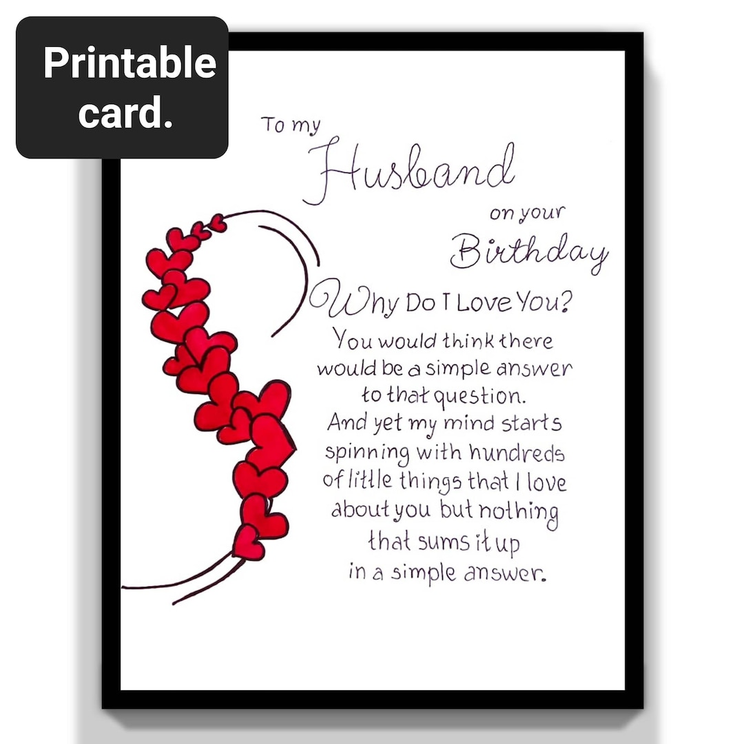 Husband Birthday Gift Card Printable. to My Husband Card for Birthday ...
