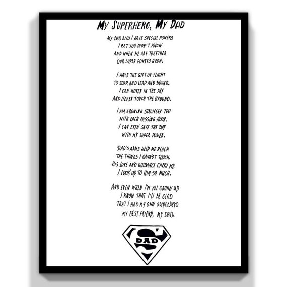 My Superhero My Dad Card Printable. to My Dad Gift Poster. | Etsy