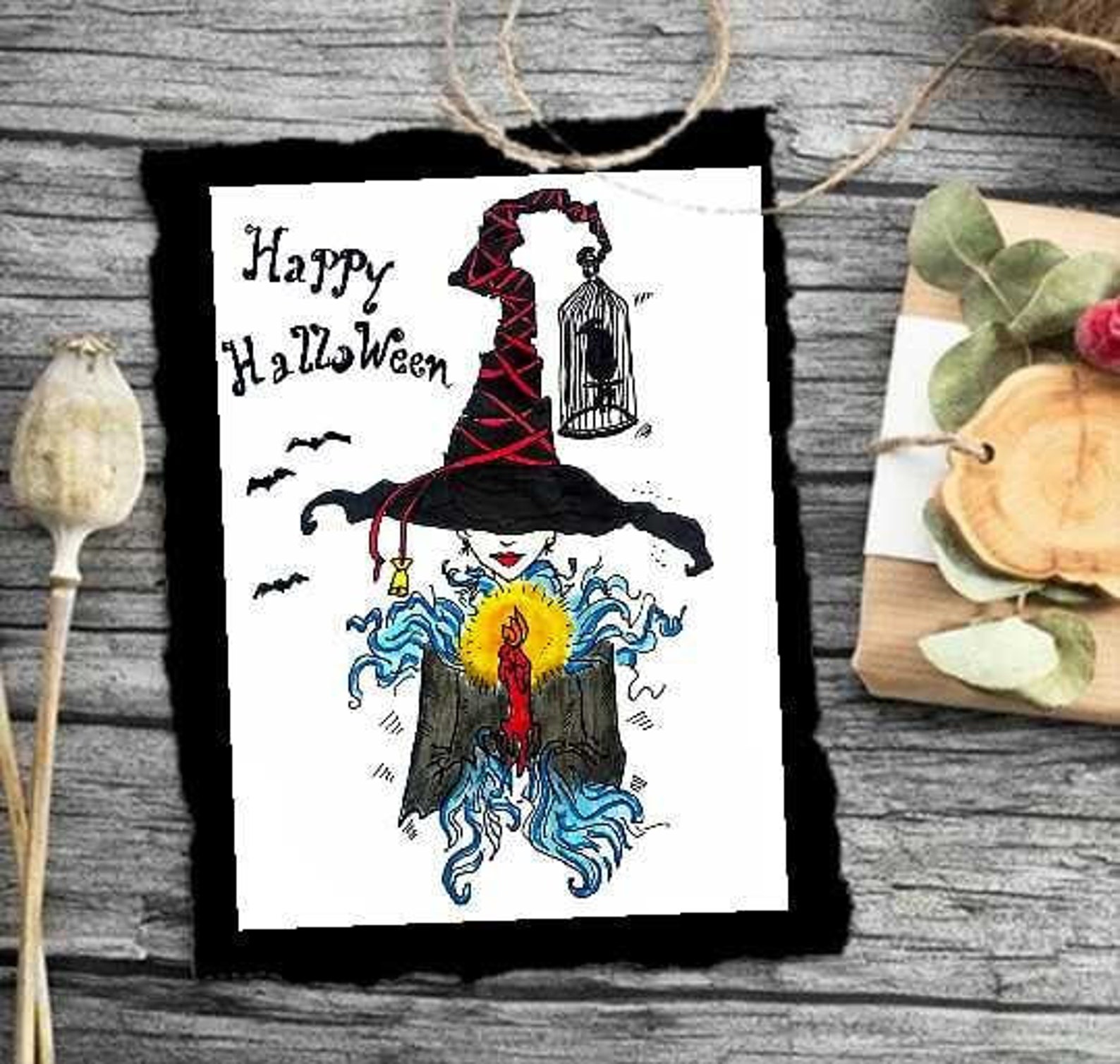 Happy Halloween Witch Card Printable. Pumpkin Watercolor - Etsy