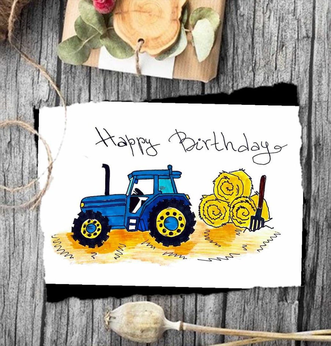 Happy Birthday Tractor Card Print. Watercolor Birthday Card With ...