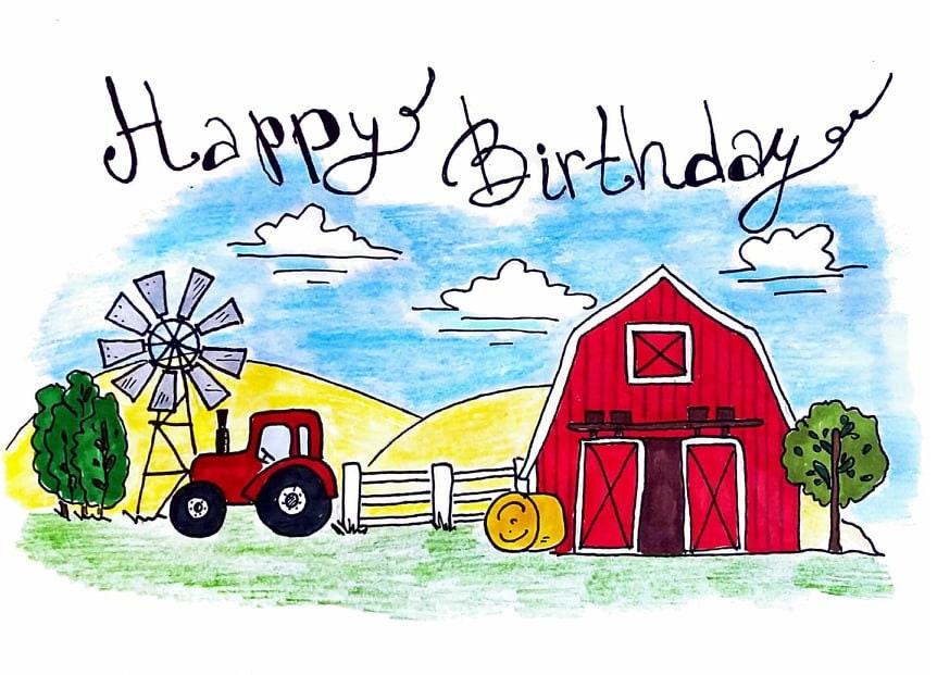 Farm Tractor Birthday Card Print. Watercolor Farm Birthday - Etsy
