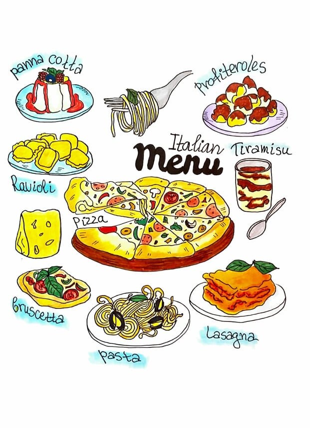 Recipe Print Pizza Set of 3. Italian Menu Watercolor - Etsy