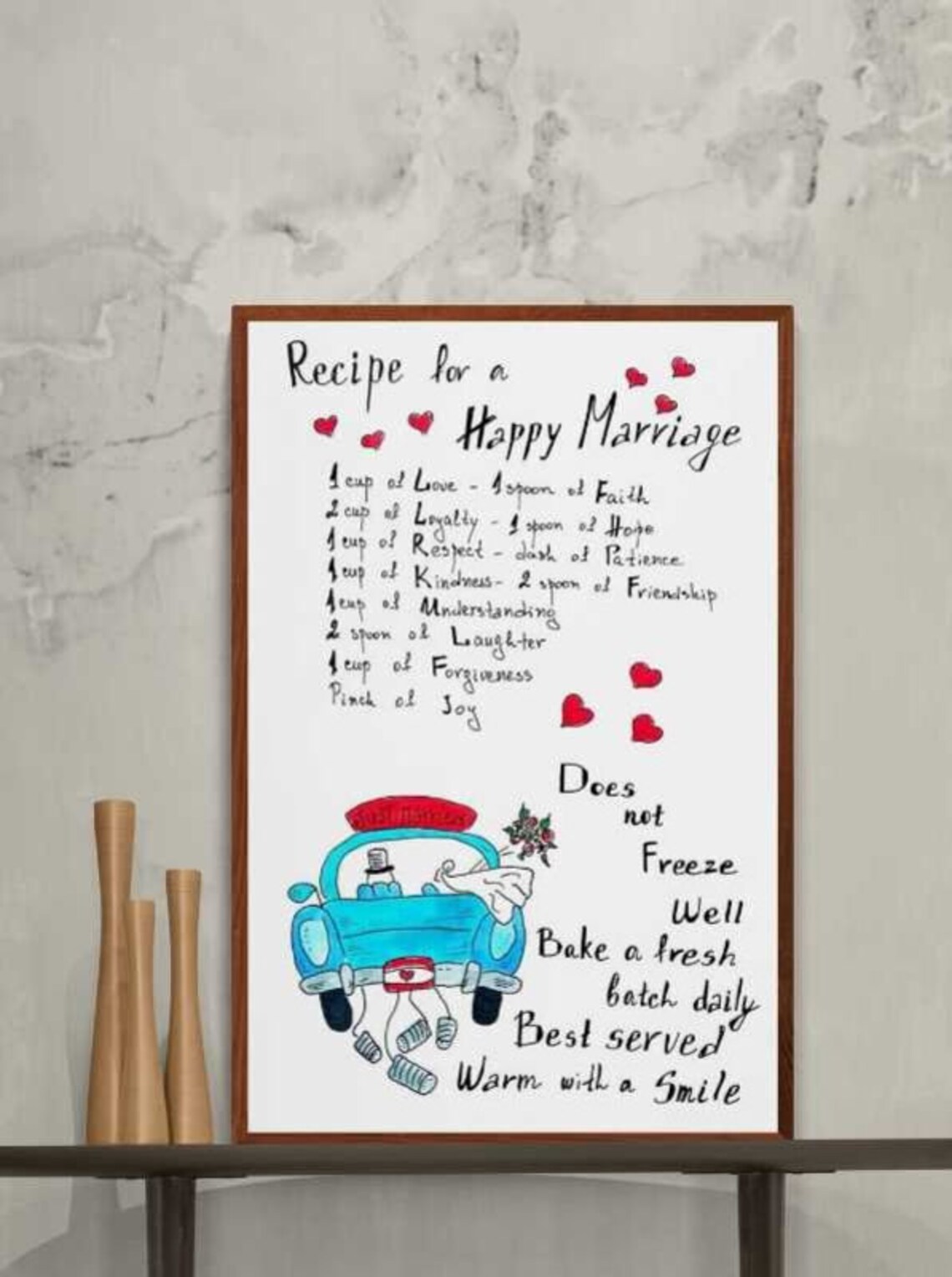 Recipe for Happy Marriage Print. Watercolor Recipe Illustration Happy ...