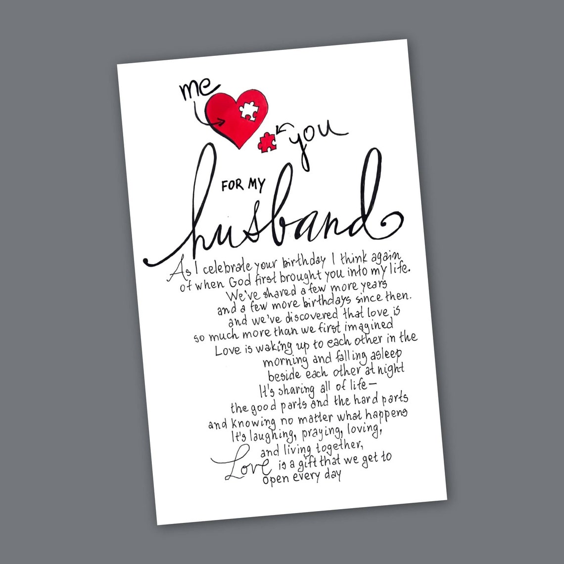 To My Husband Message Card Printable. Birthday Husband Message Card. I ...
