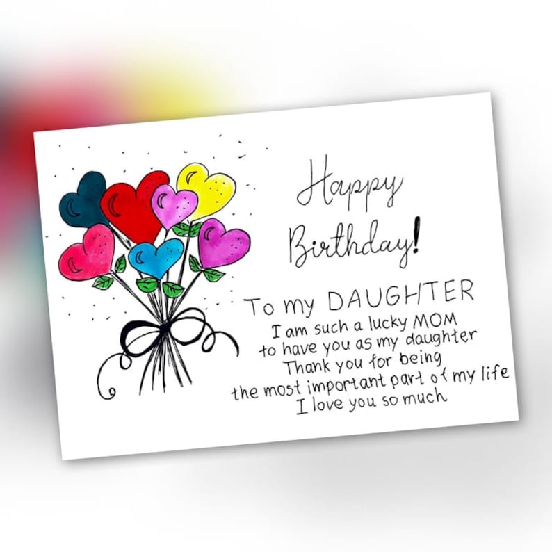 Happy Birthday Daughter Card Printable. Daughter Birthday Card. to My ...