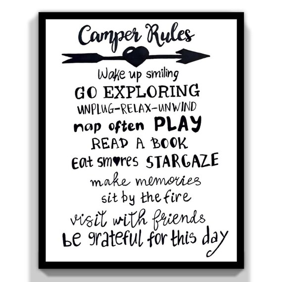 Camper Rules Black and White Print. Camper Wall Art Printable. - Etsy