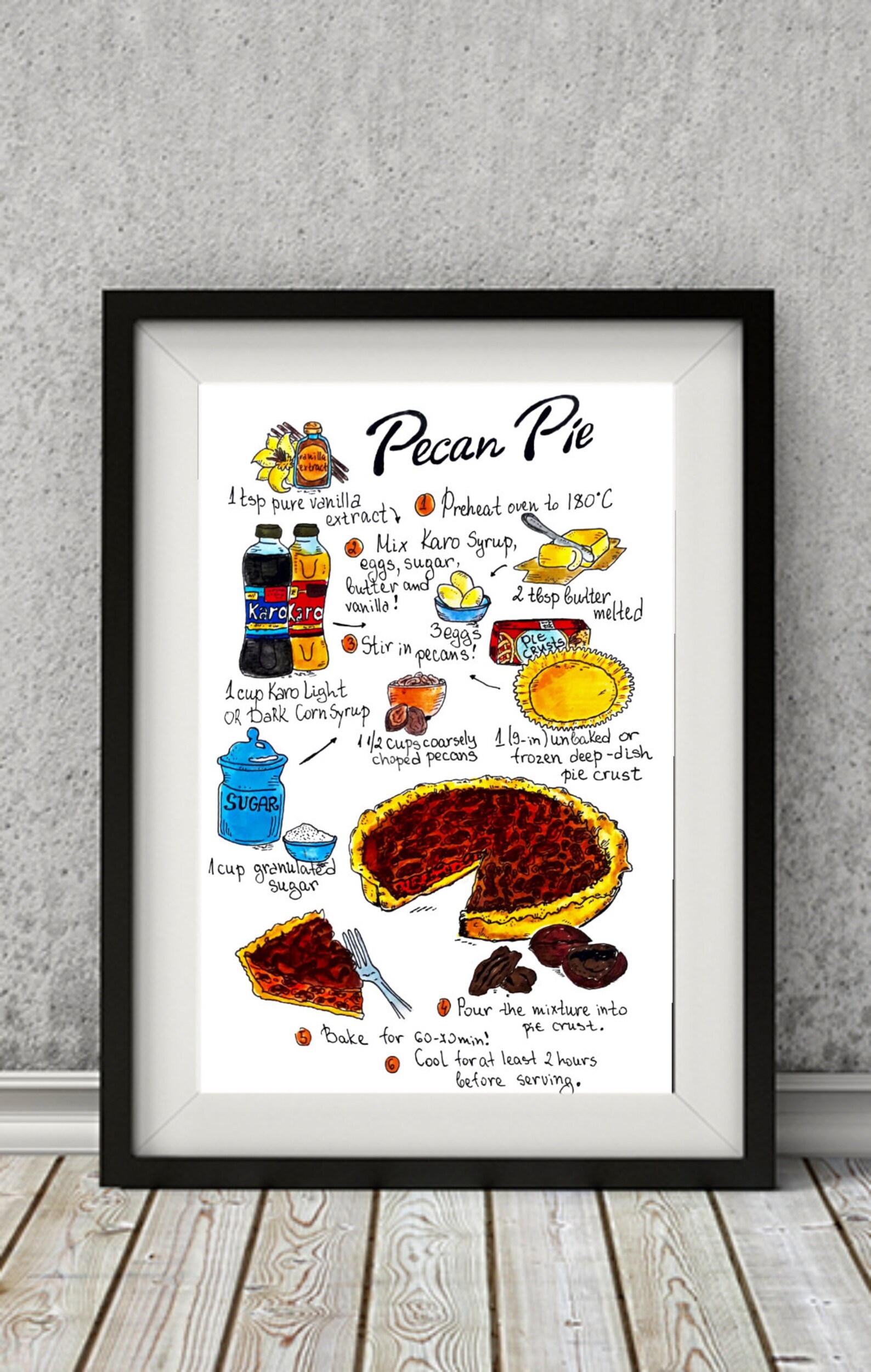 Pecan Pie Art Recipe Print. How to Make Pecan Pie Recipe | Etsy