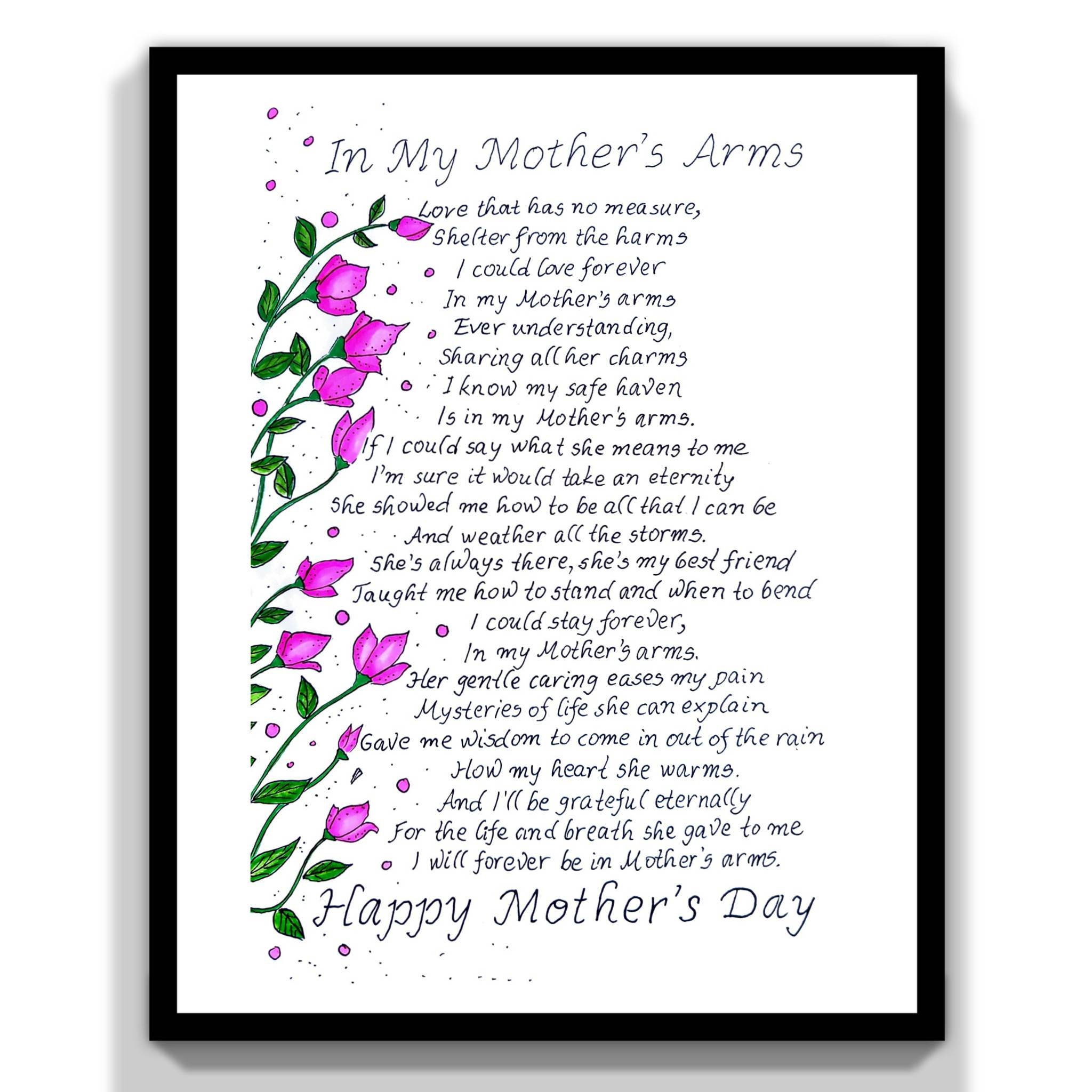 In My Mothers Arms Printable Card. Happy Mothers Day Gift Card. to My ...