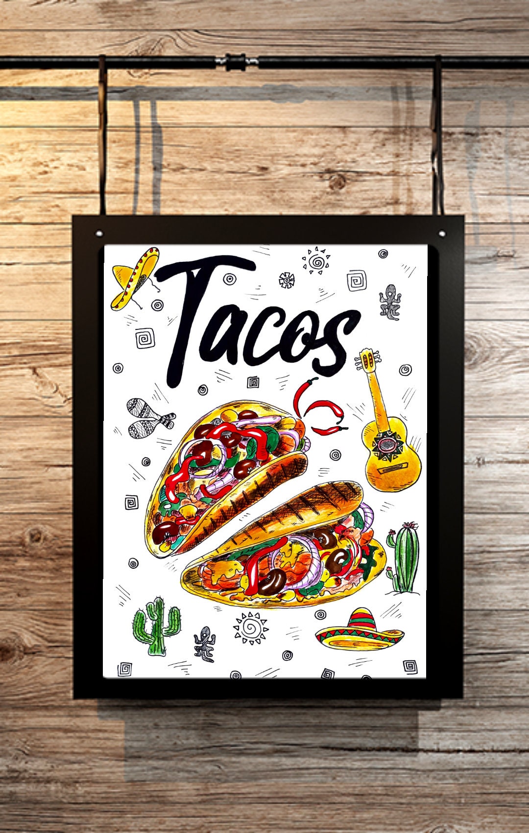 Tacos Illustration Art Print. Tacos Wall Art Decor. Tradition Mexican ...