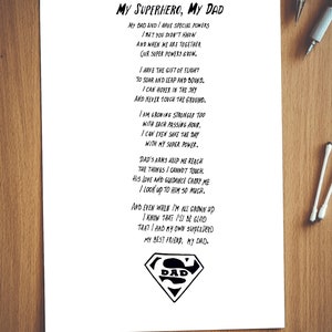 My Superhero My Dad Card Printable. to My Dad Gift Poster. Message Card ...