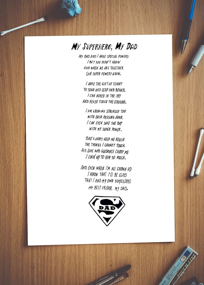 My Superhero My Dad Card Printable. to My Dad Gift Poster. - Etsy