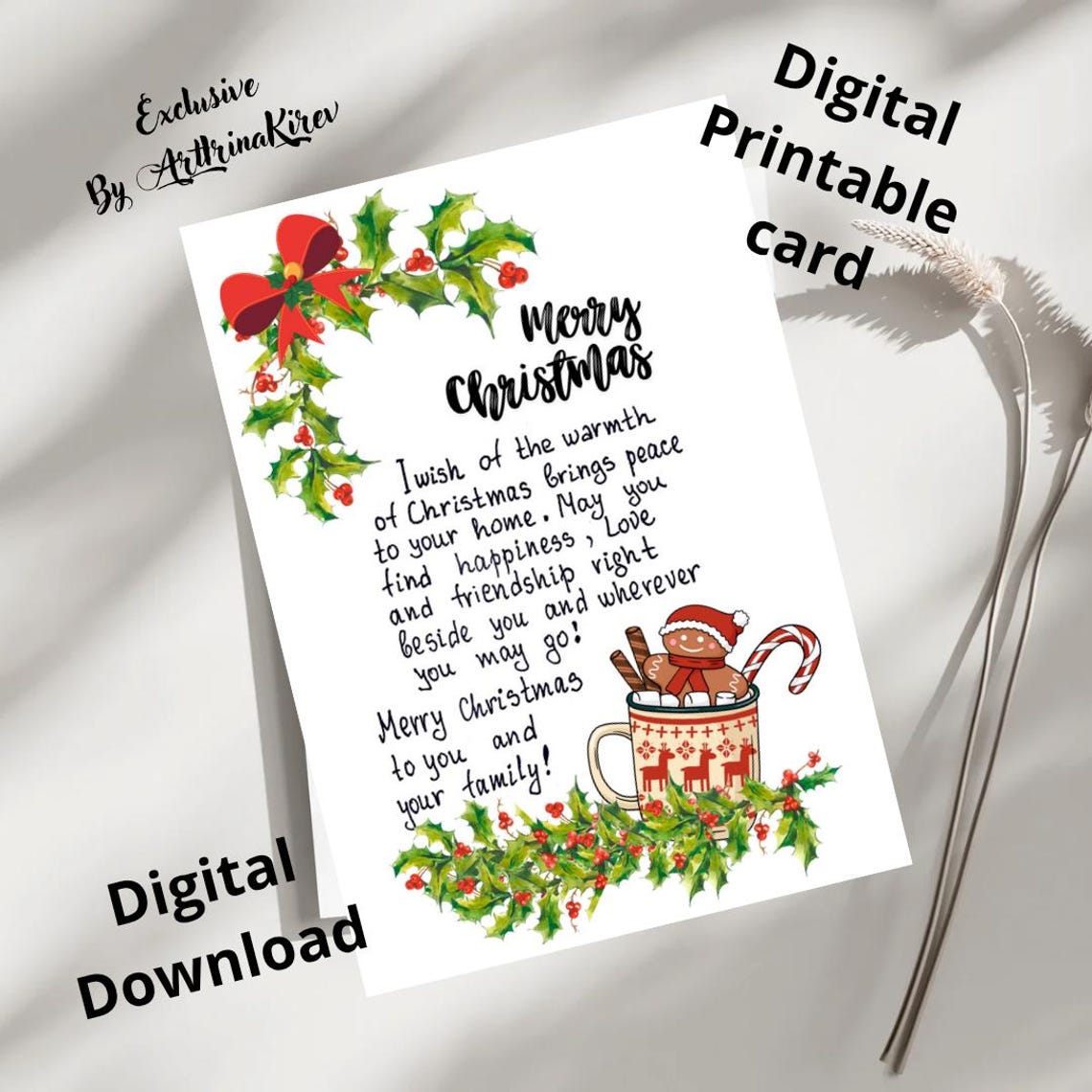Merry Christmas Wishes Card Print. Christmas Message for Friends Card ...