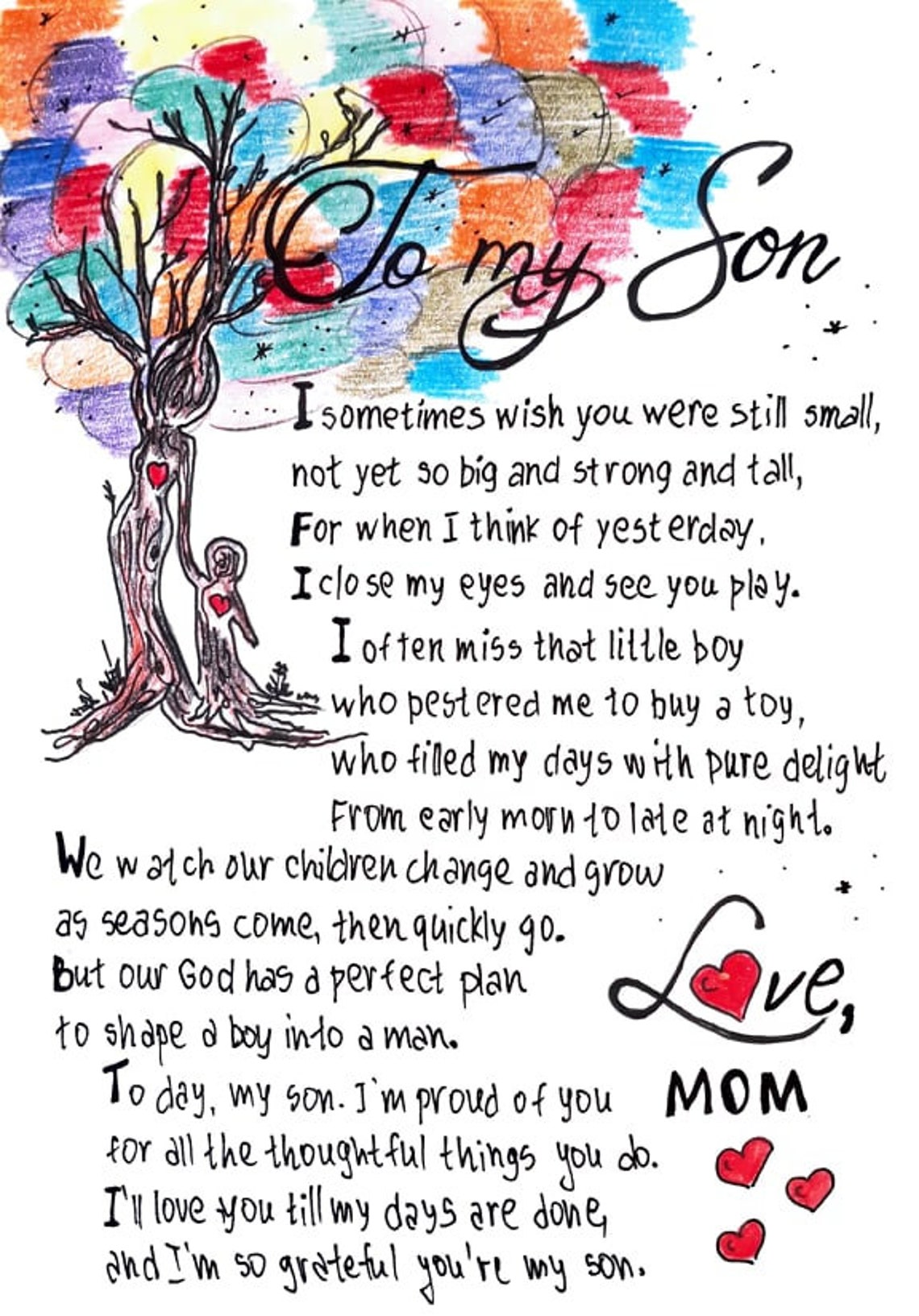 To My Son Love From Mom Card. to My Son Gift Digital Print. | Etsy