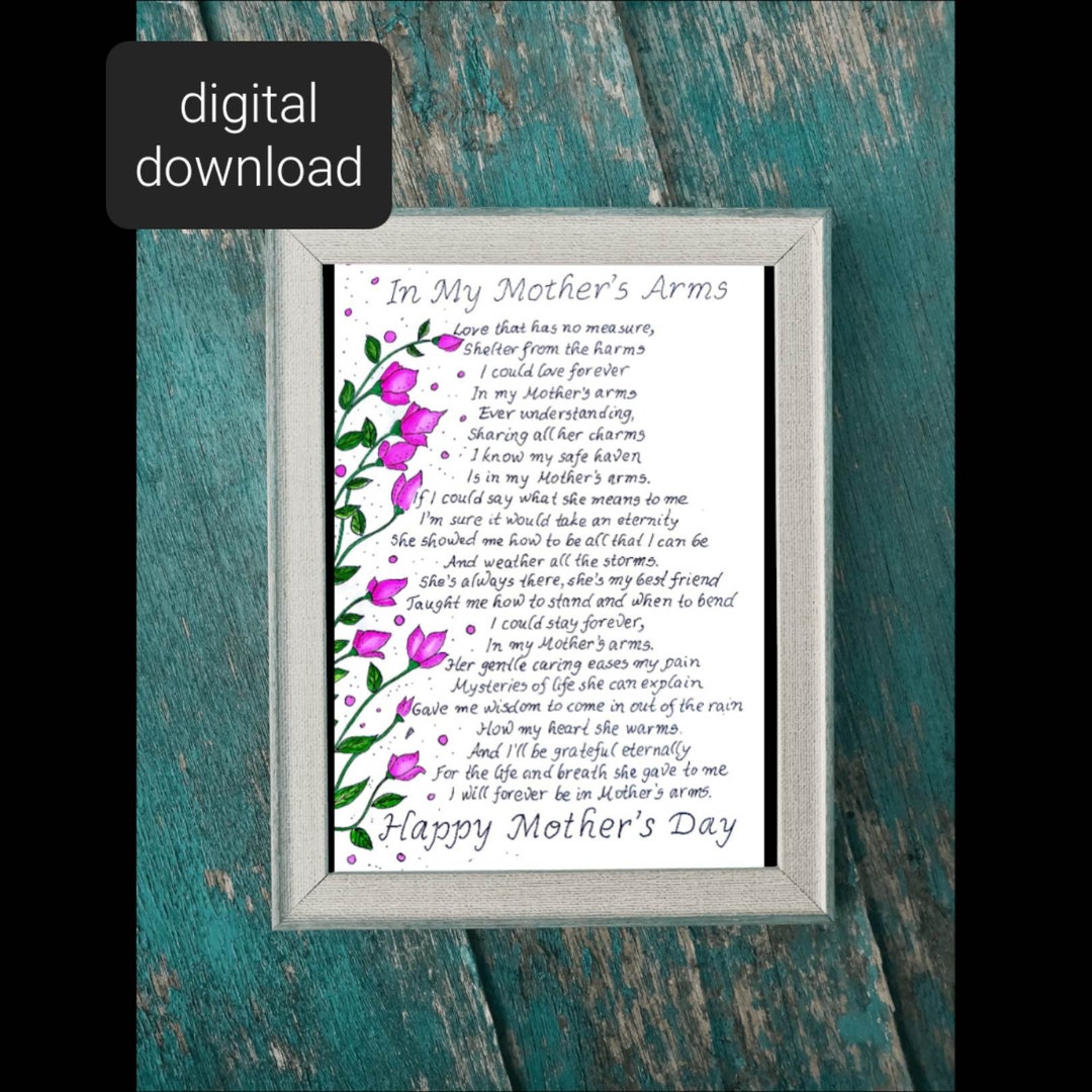 In My Mothers Arms Printable Card. Happy Mothers Day Gift Card. to My ...