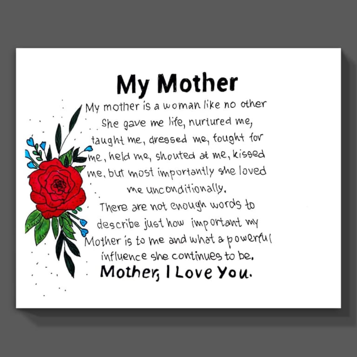 To My Mom Card Gift. Birthday Card for Mom. Thank You Mom Card | Etsy