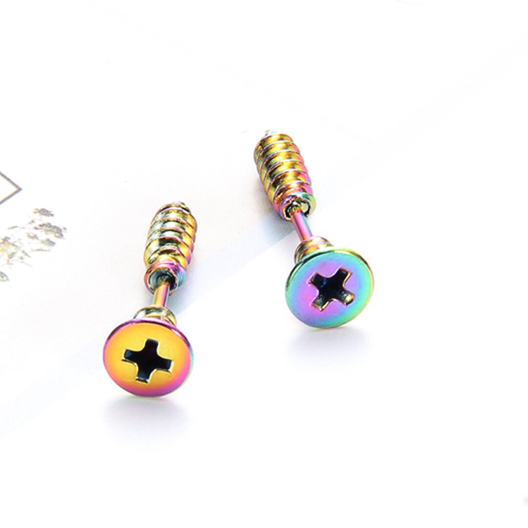 Flat Head Design Screw Stainless Steel Hanging Lock Ear Rings - Etsy