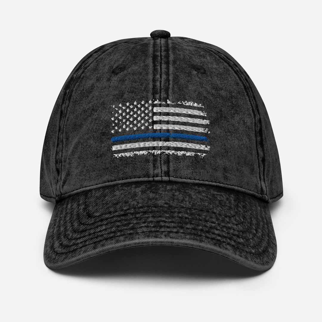 Thin Blue Line Cap, Distressed Flag Baseball Cap, Embroidered Cap ...