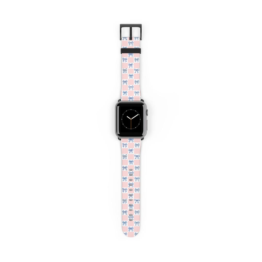 Aesthetic Watch Band, Coquette Blue Bows and Pink Checkers Apple Watch ...