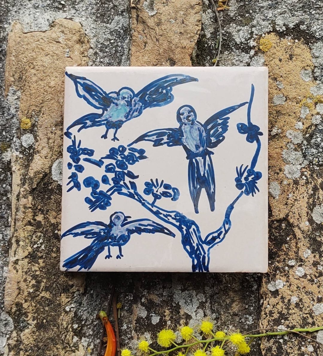 Blue Birds Hand Painted Tile, Bird Art for Bird Lovers, Original Home ...