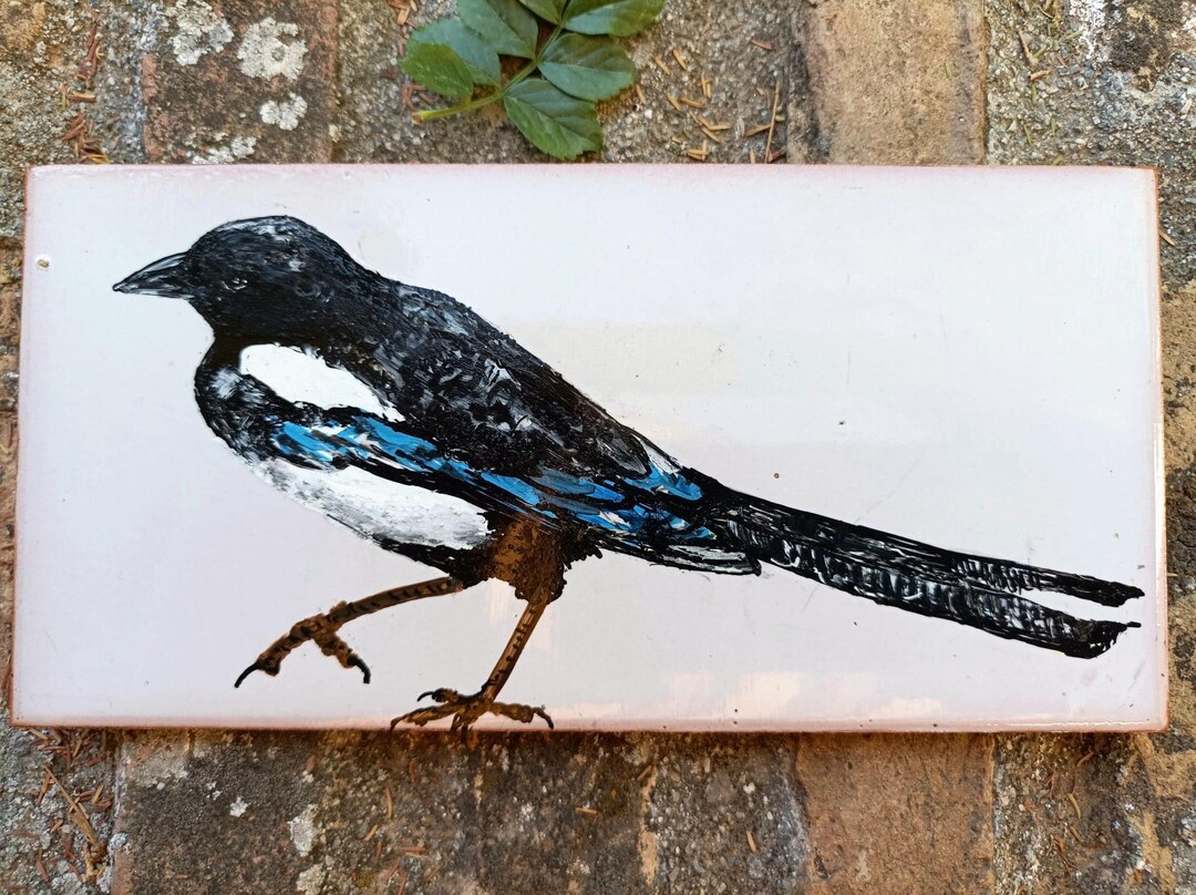 Handpainted Magpie Tile, Magpie Ceramic Tile, Decorative Tile,magpie ...