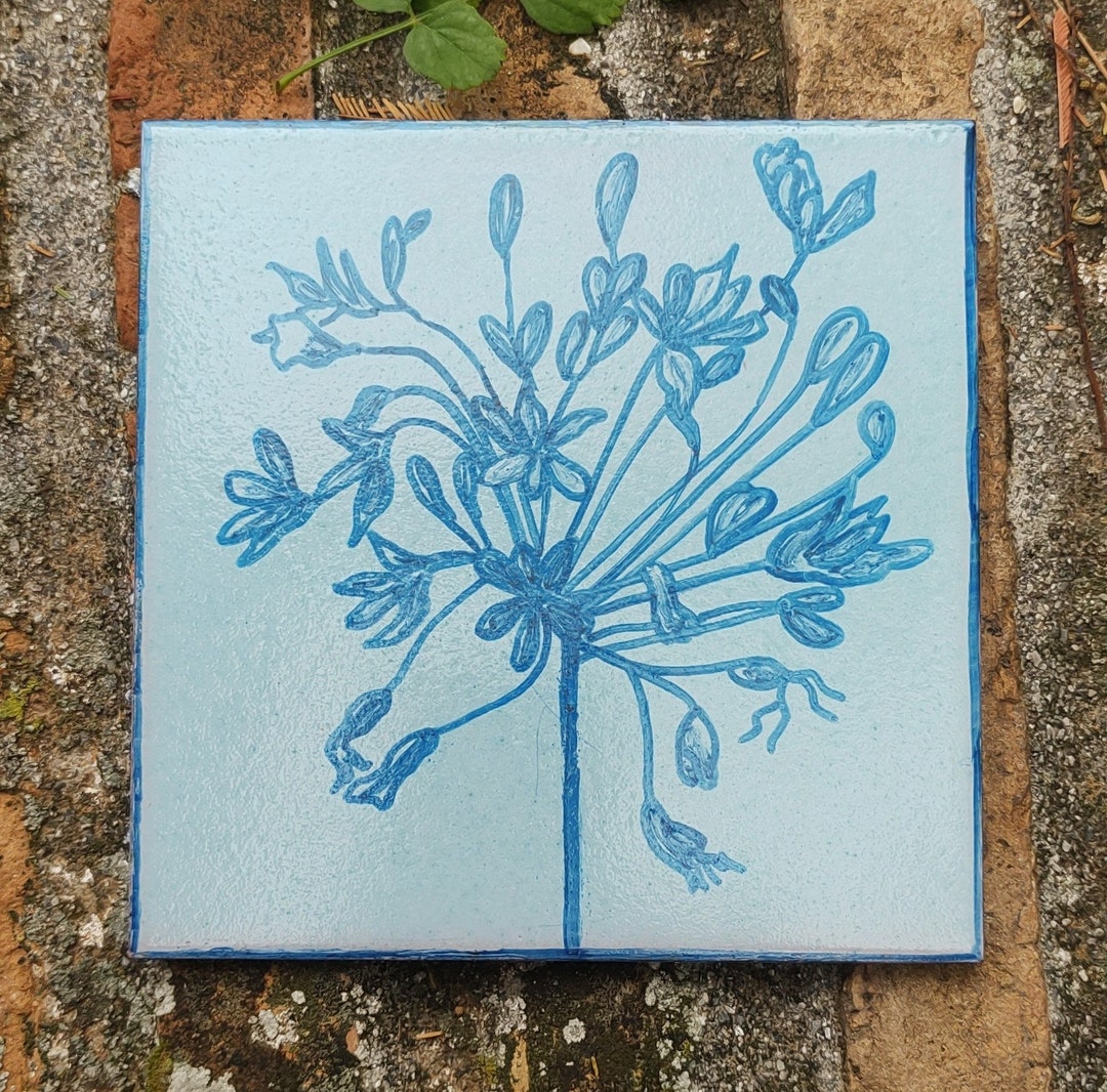 Handpainted Blue Flower Decorative Tile Art,blue Tile Art,traditional ...