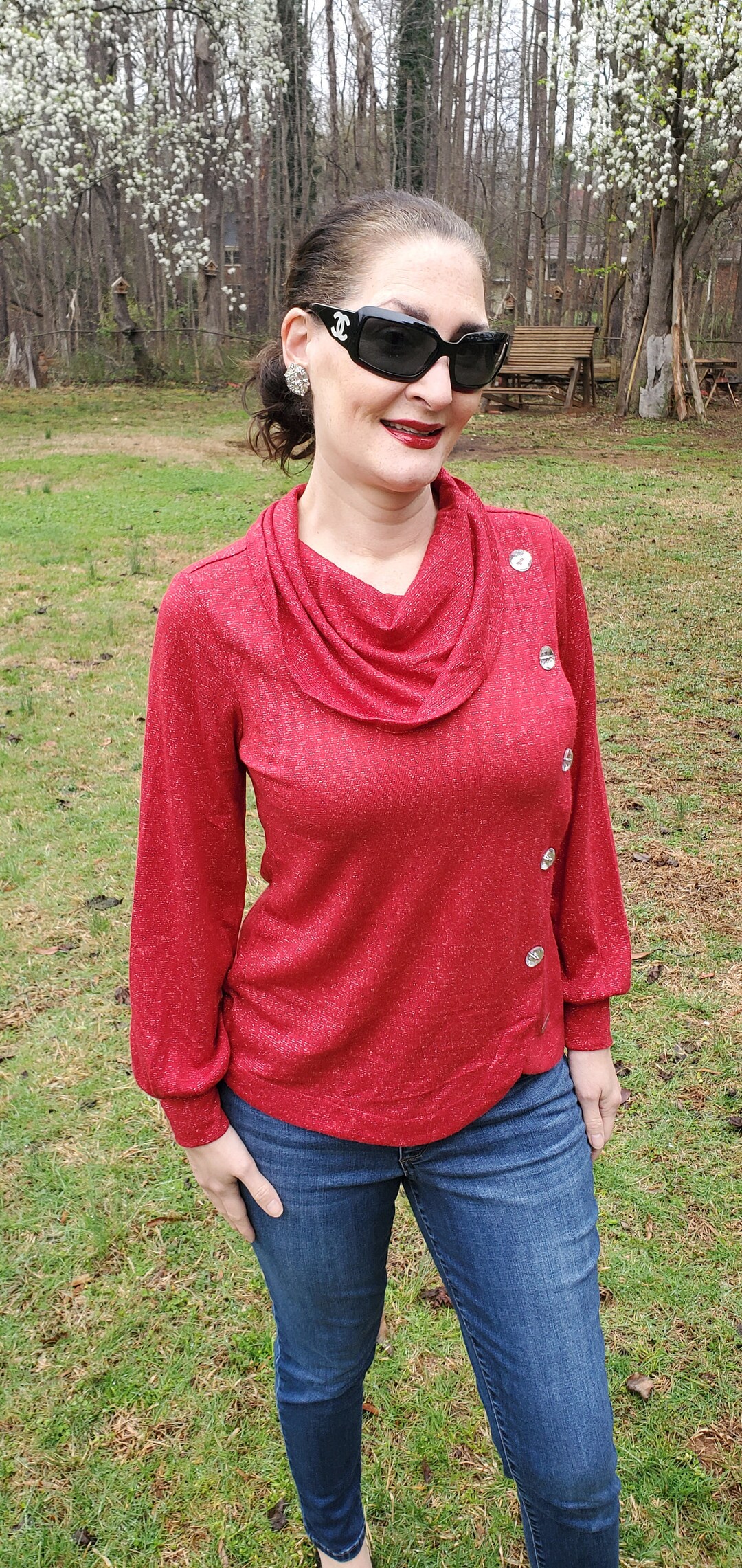 Red, Metallic, Rhinestone Sweater by Adrienne Vista Vittadini - Etsy