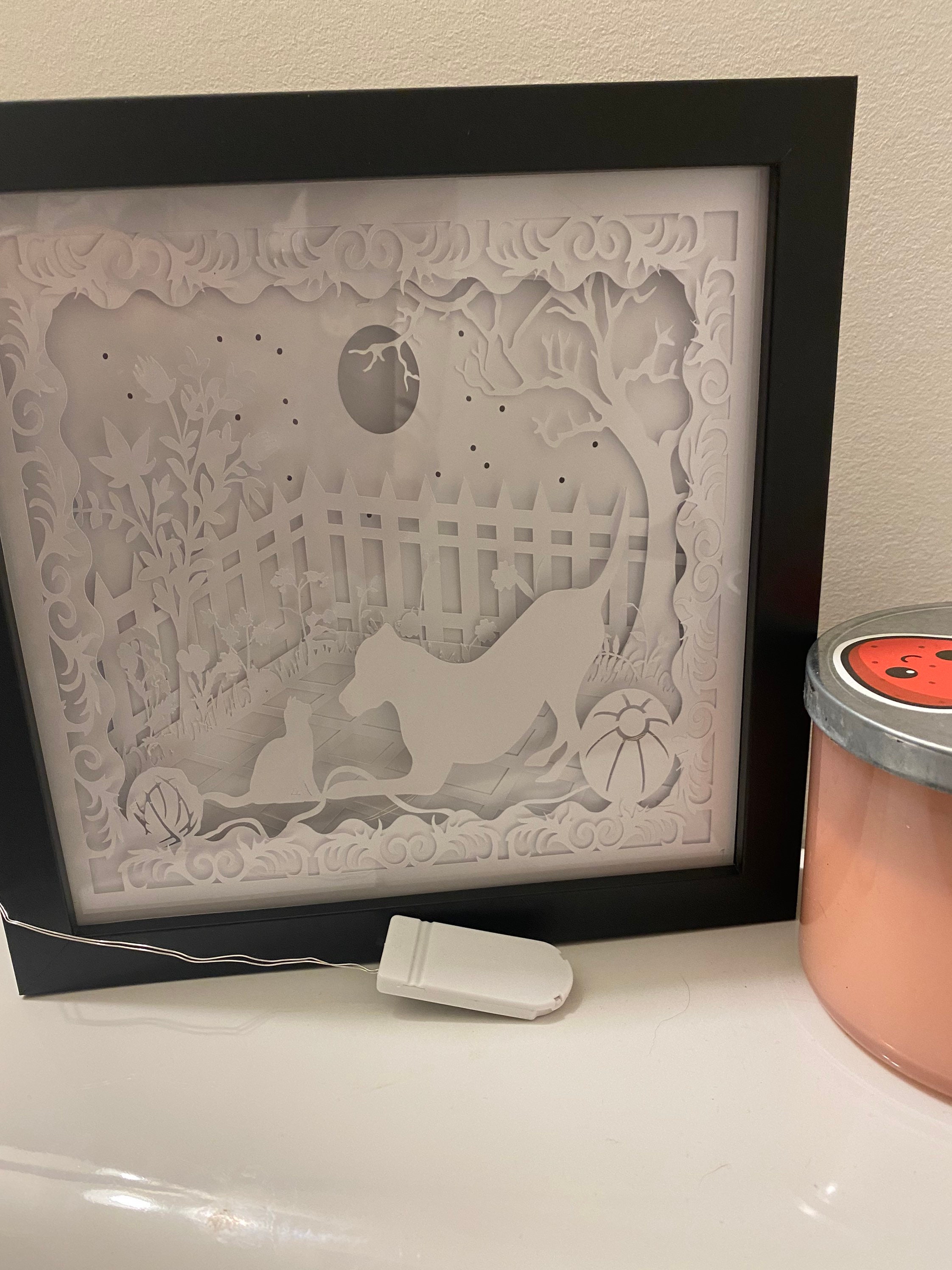 Cat and Dog Shadow Box Kitten and Puppy Playing Unique Pet - Etsy