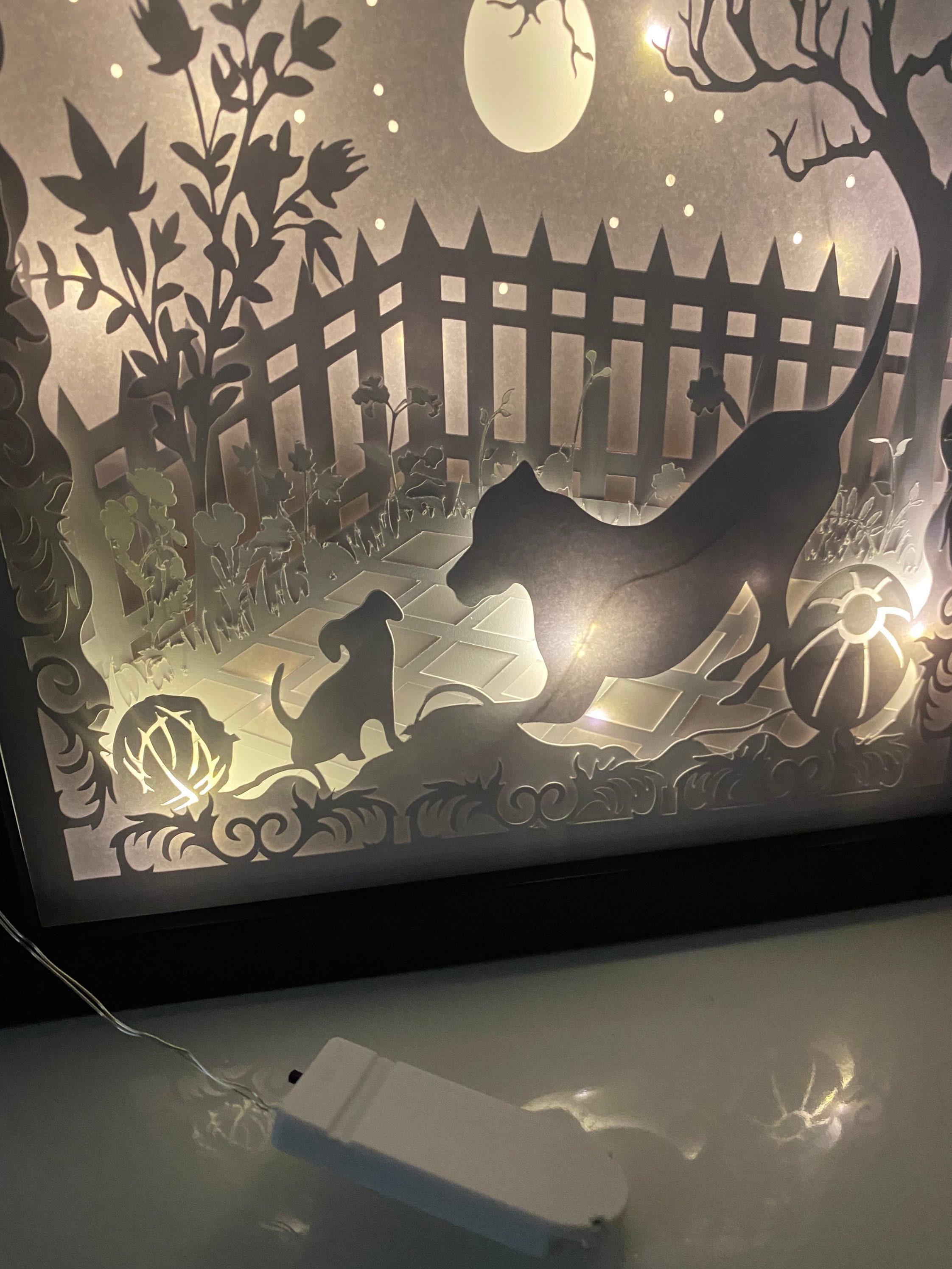 Cat and Dog Shadow Box Kitten and Puppy Playing Unique Pet - Etsy