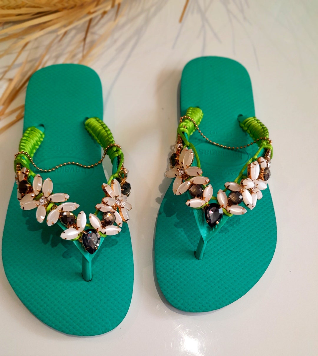 Handcrafted Havaianas With Rhine Stones Macrame Flip Flops - Etsy