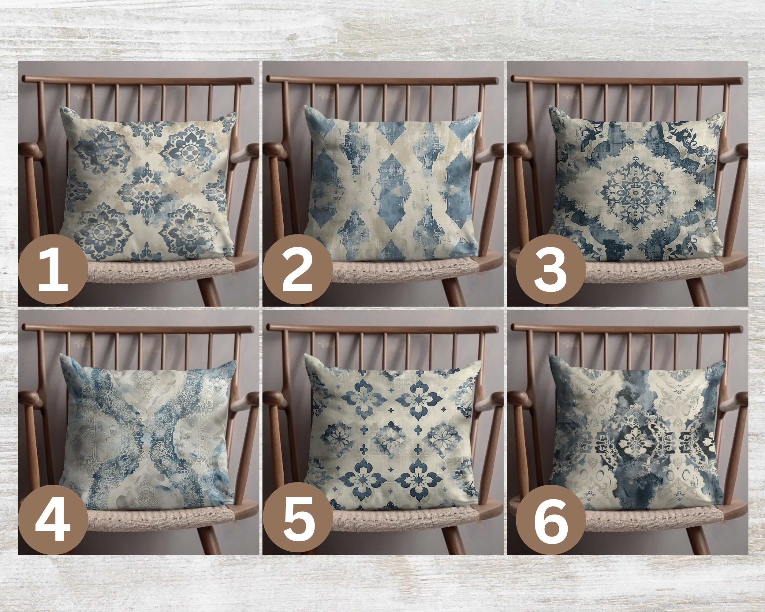 Bohemian Style Blue Beige Throw Pillow Covers, 100% Polyester Boho Home ...