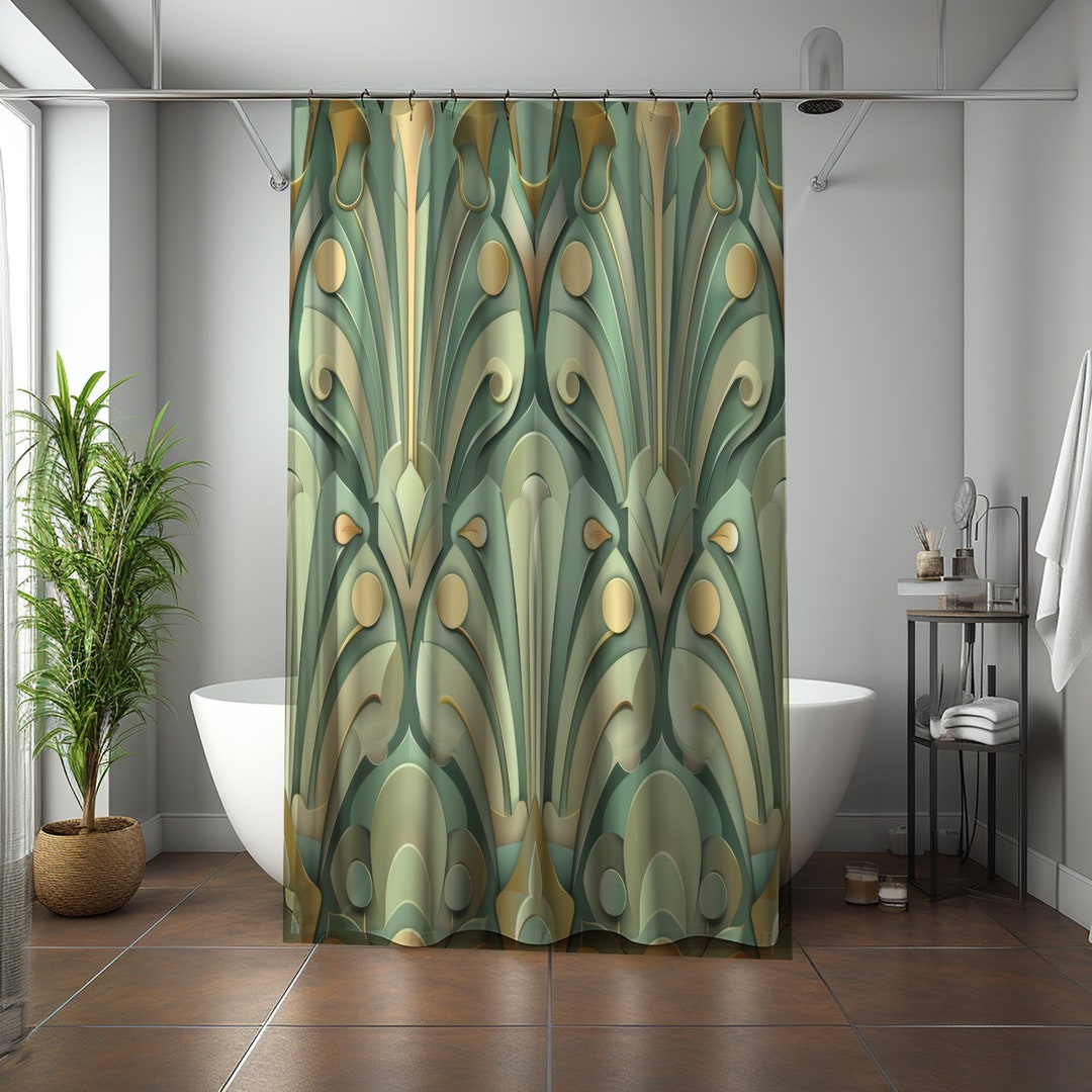 Vintage-inspired Art Deco Shower Curtain, Elegant Polyester Bathroom ...