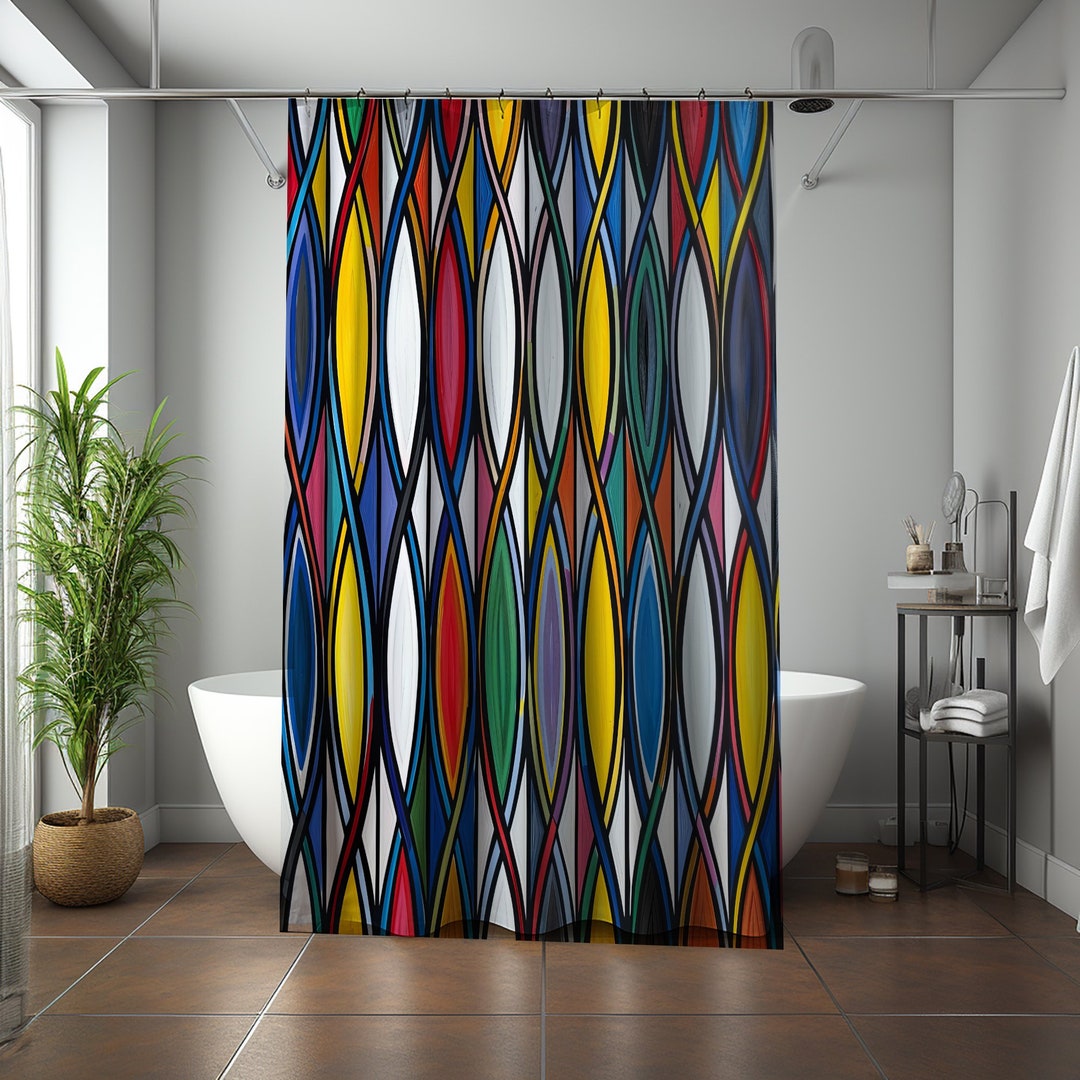 Vibrant Retro Shower Curtain 71x74, Colorful Abstract 60s 70s Style ...