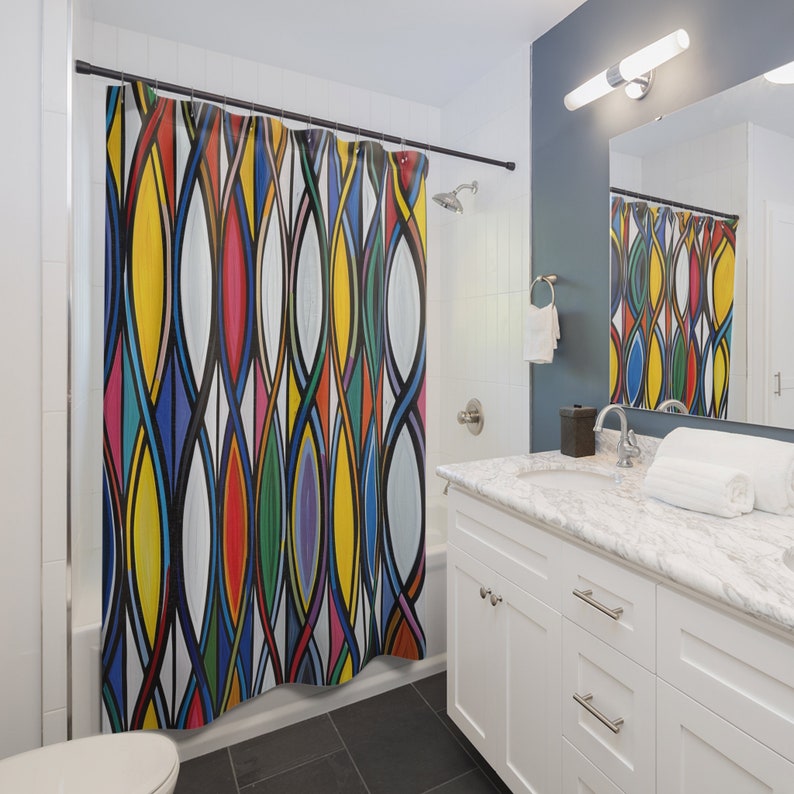 Vibrant Retro Shower Curtain 71x74, Colorful Abstract 60s 70s Style ...