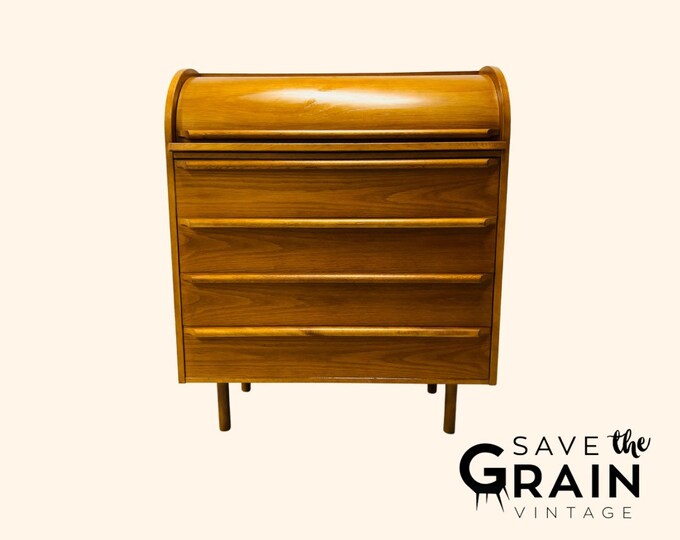 Vintage Mid-century Modern Teak Roll Top Desk - Etsy