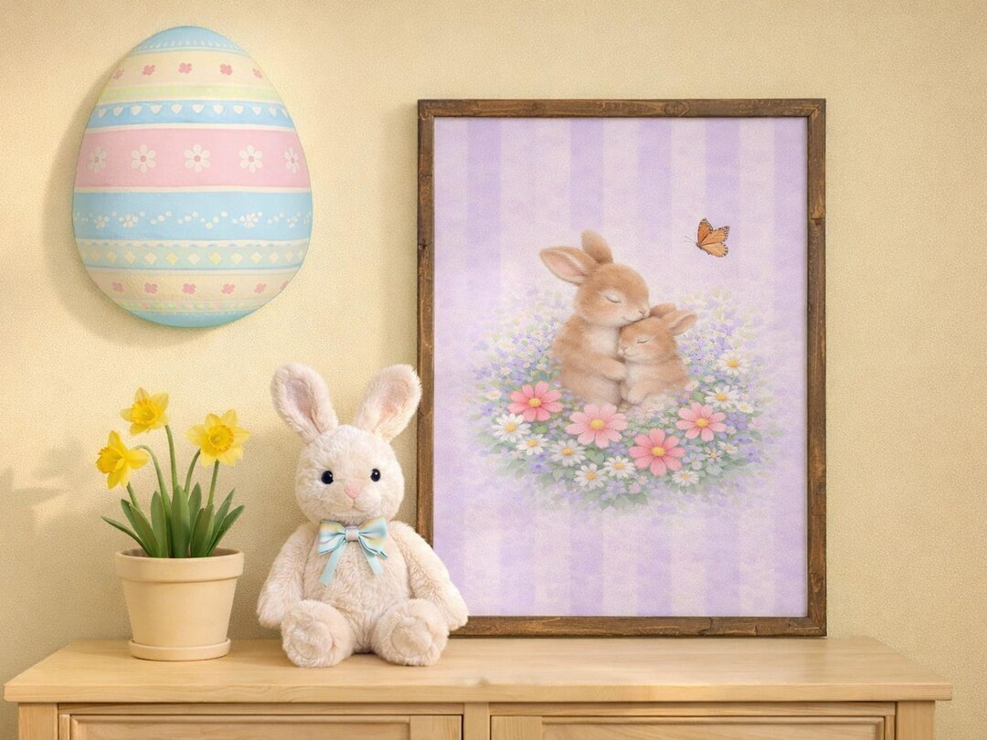 Spring Bunny Nursery Wall Art - Pastel Baby Animal Print, Gender ...