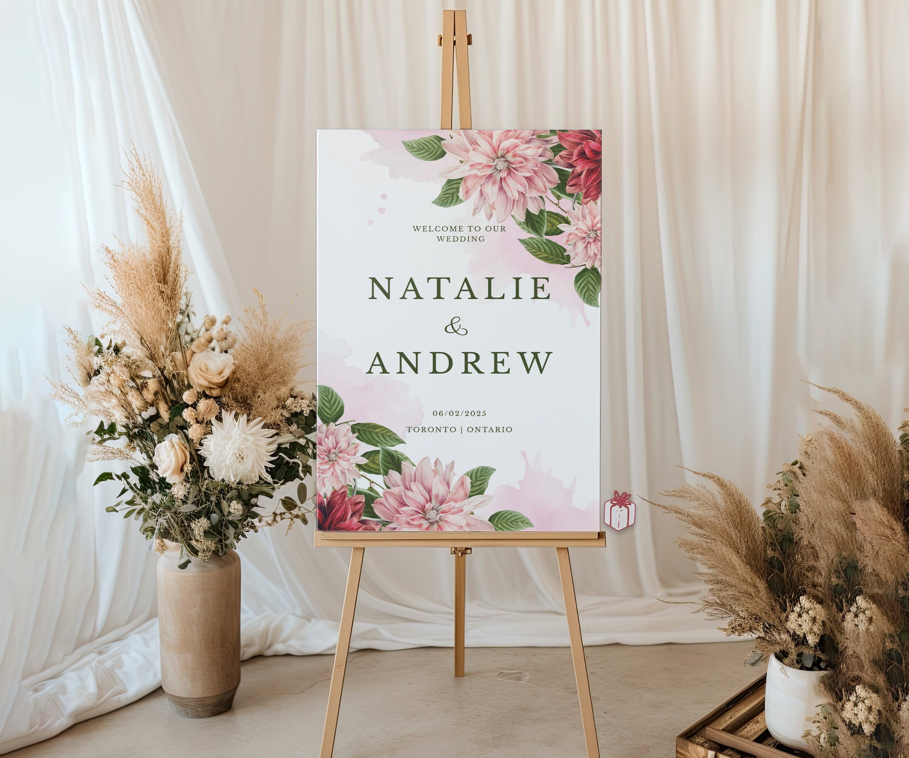 Artful Wedding Welcome Sign Flower Wedding Board Reception Event Poster ...