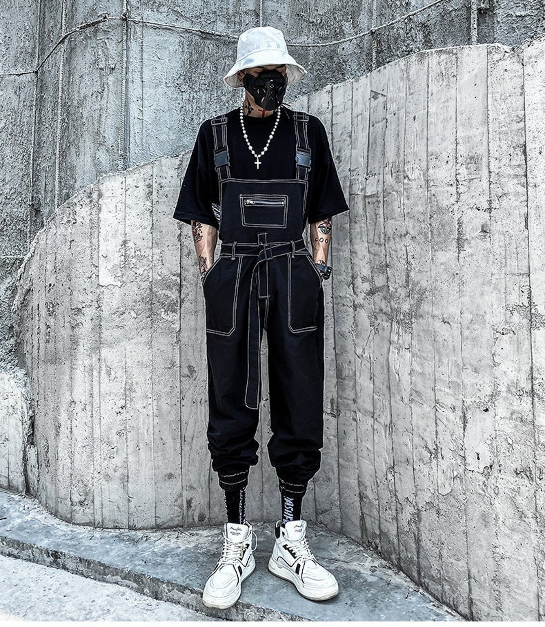 Man Streetwear Dark Cord Dungarees Black Jumpsuit/ Rompers/ - Etsy