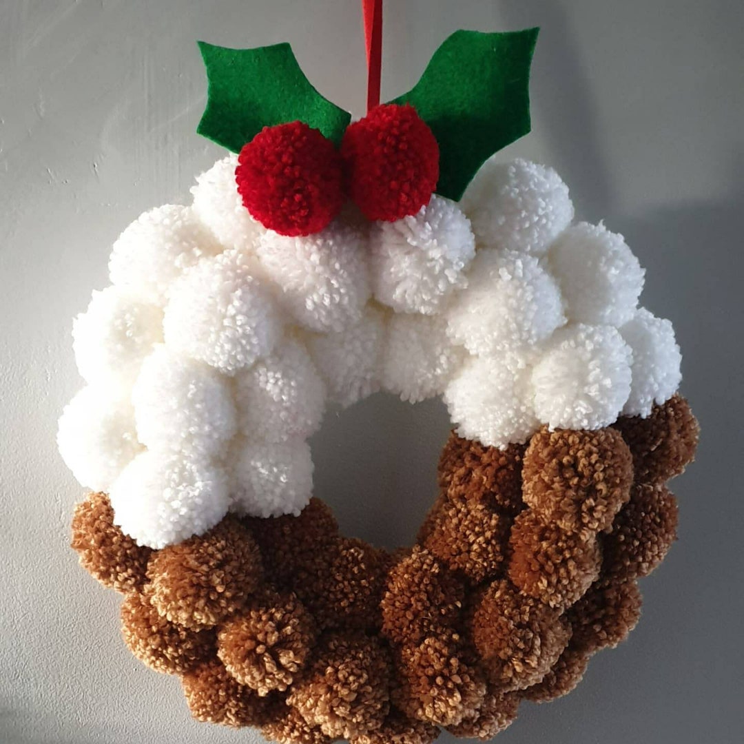 Christmas Pudding Wreath, Door Hangining, Pom Pom, Decorations, Decor ...