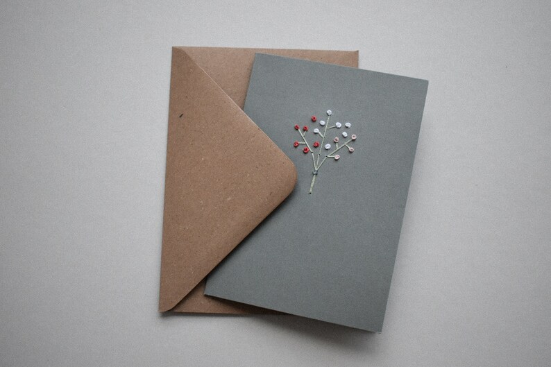 Hand Embroidered Floral Greeting Card, Wedding, Celebration, Birthday ...