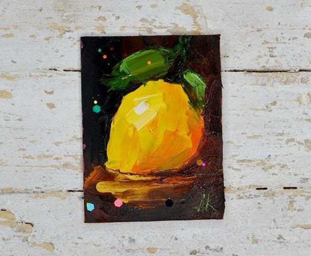Mini Lemon Painting 3x2 Inches, Original Art, Small Picture of Lemon ...