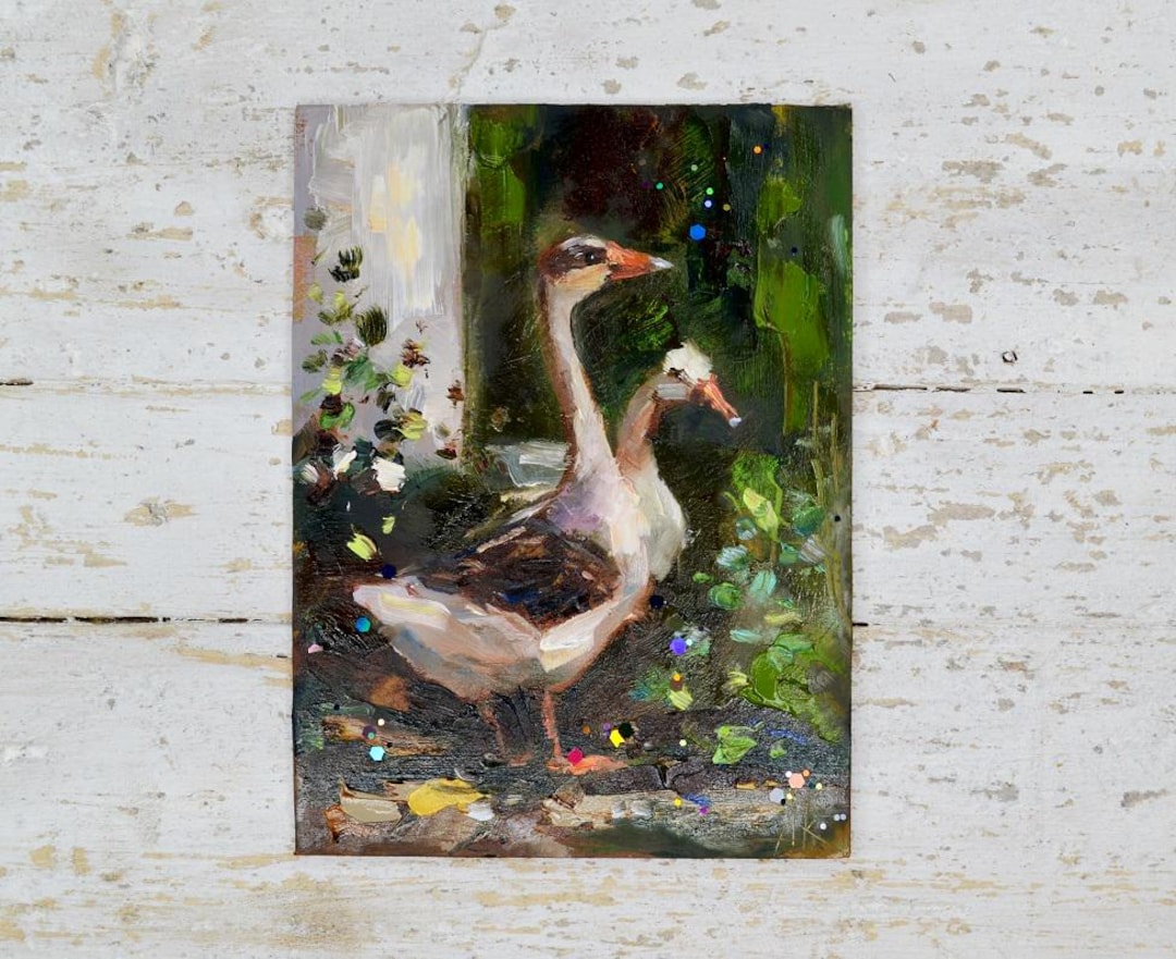 Geese Original Art, White Goose Art Farm Bird Abstract Goose Wall Art ...