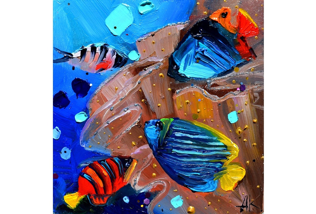 Freshwater Fish Art Maldives Beach Painted Seascape Coral Reef Boat on ...