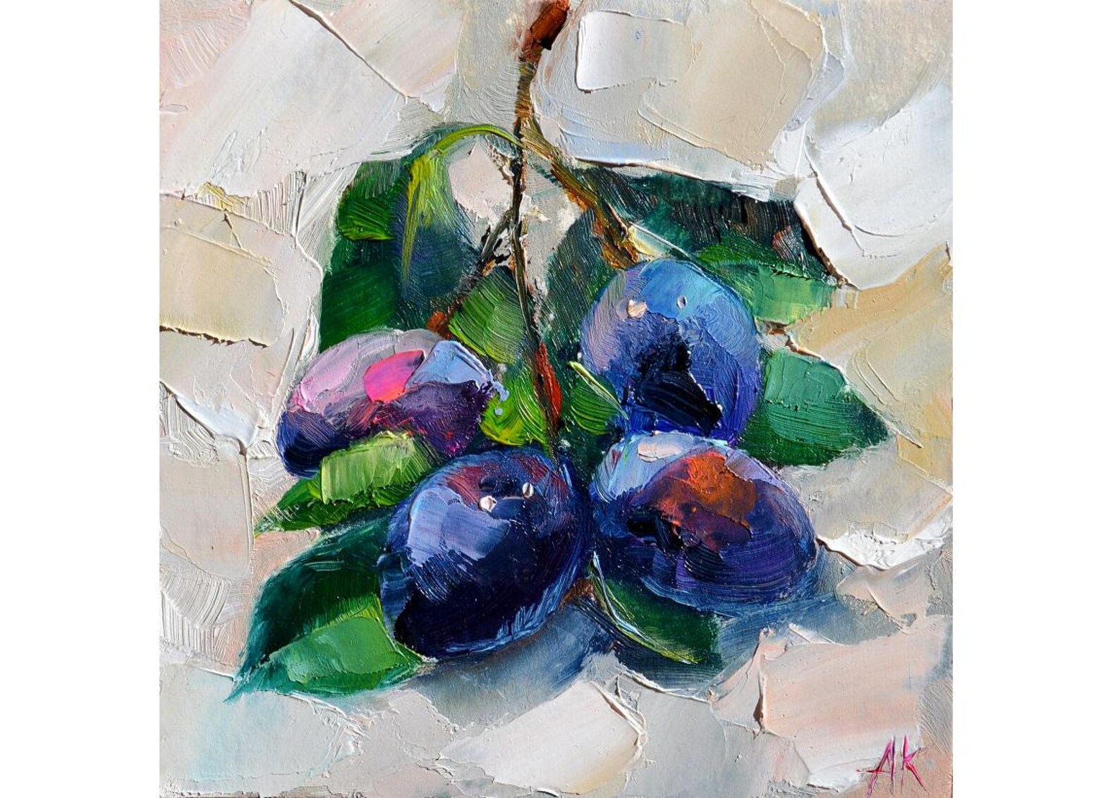 Plum Painting 100% Handmade Oil Painting Fruit, Plum Decor Art for ...
