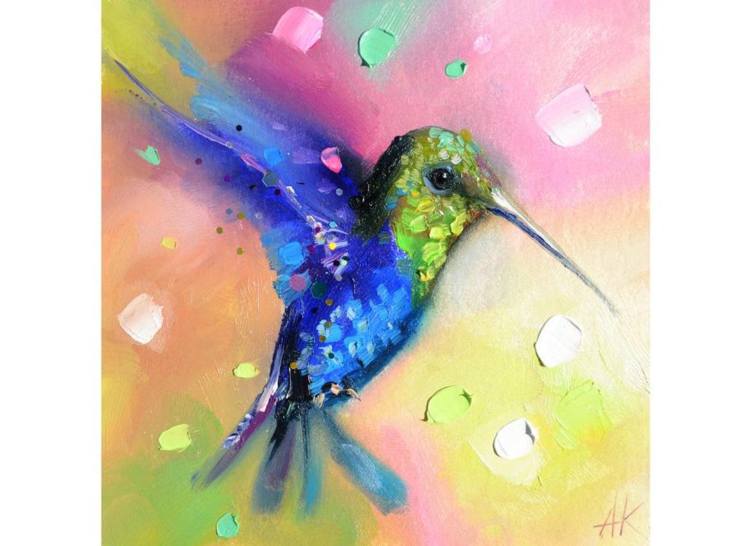 Hummingbirds Wall Art Birds Original Art, Hummingbirds in Flight Oil ...