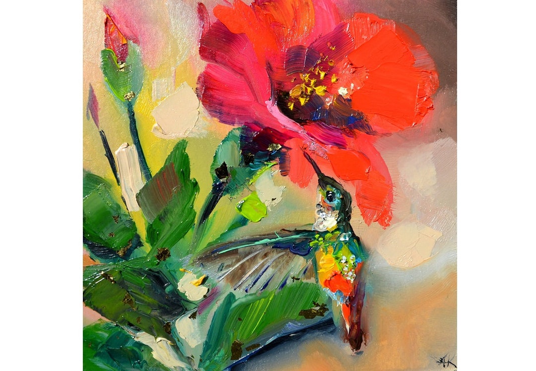 Hummingbird Original Art Oil Painting Hummingbirds Wall Decor - Etsy