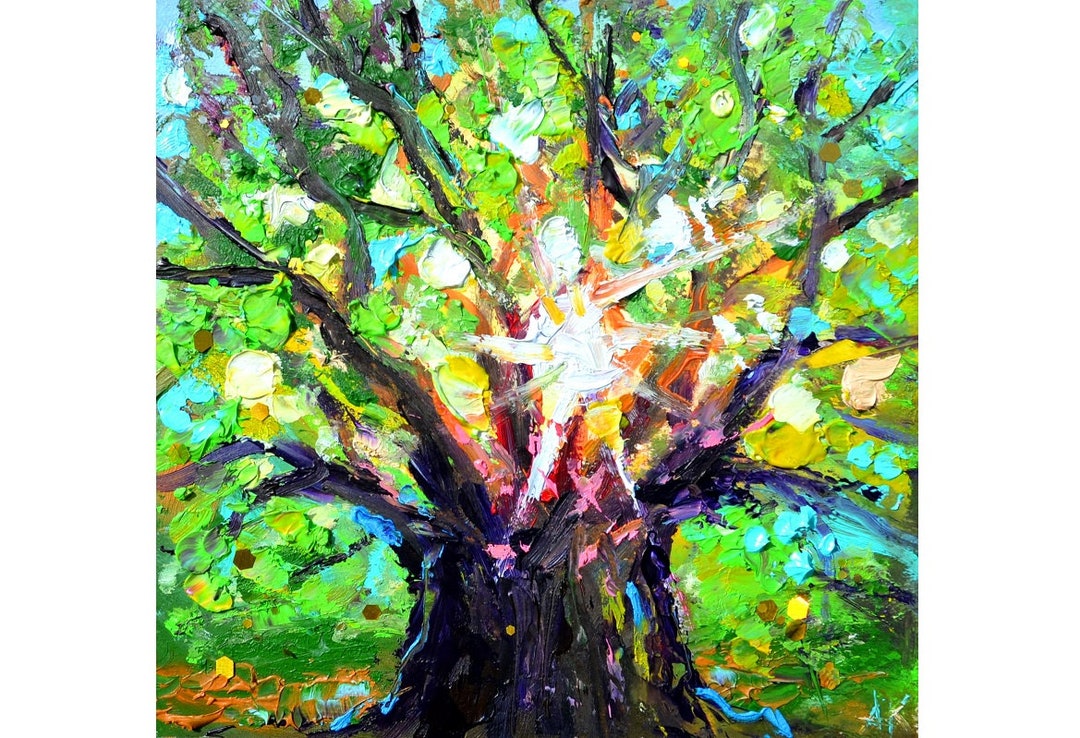 Ancient Tree Art Tree Roots, Old Tree Oil Painting Tree of Life, Suns ...