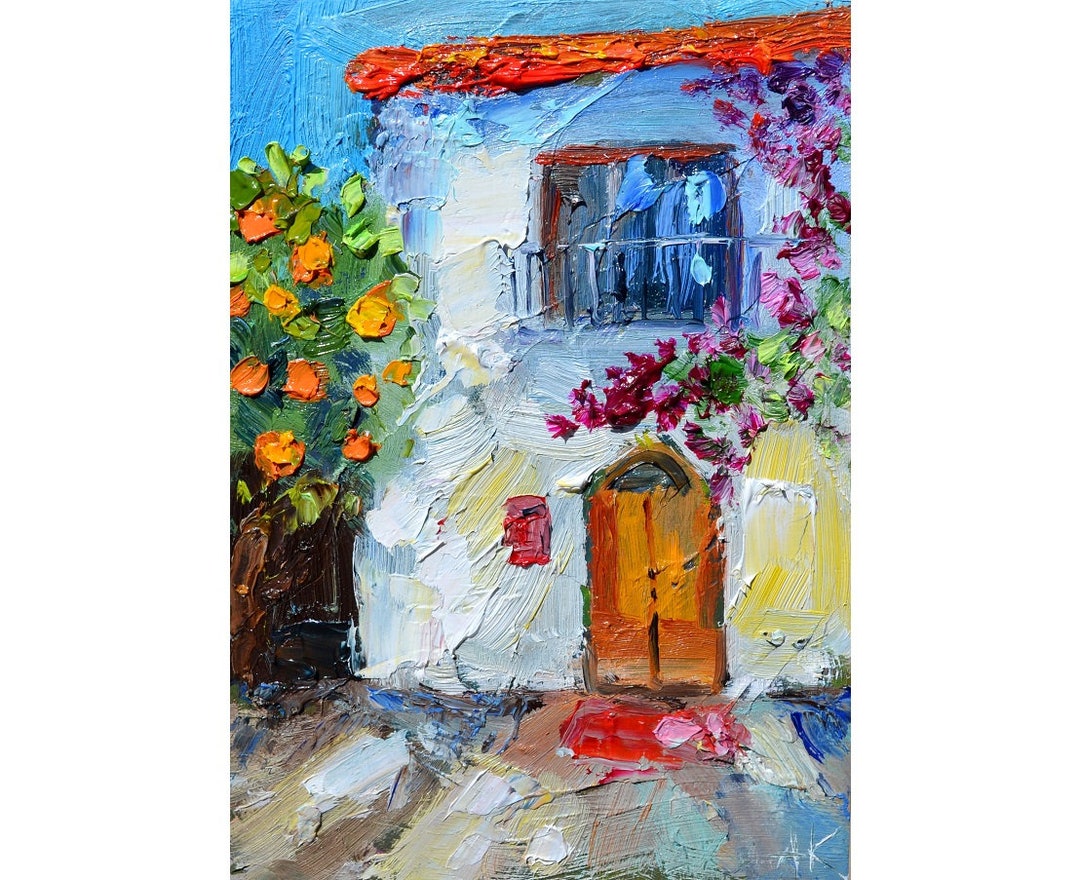 Rustic House With Orange Tree, White House in the Countryside, Art ...