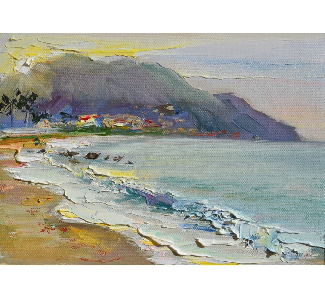 Beach Landscape at Sunset, Sea Wall Painting, Caves of Mon Giove Sea ...