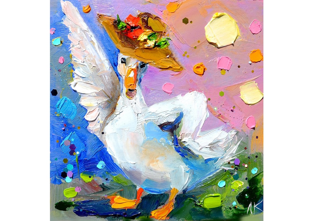 Goose Dance, LET'S DANCE Decor Bird Original Art, White Goose Art Farm ...